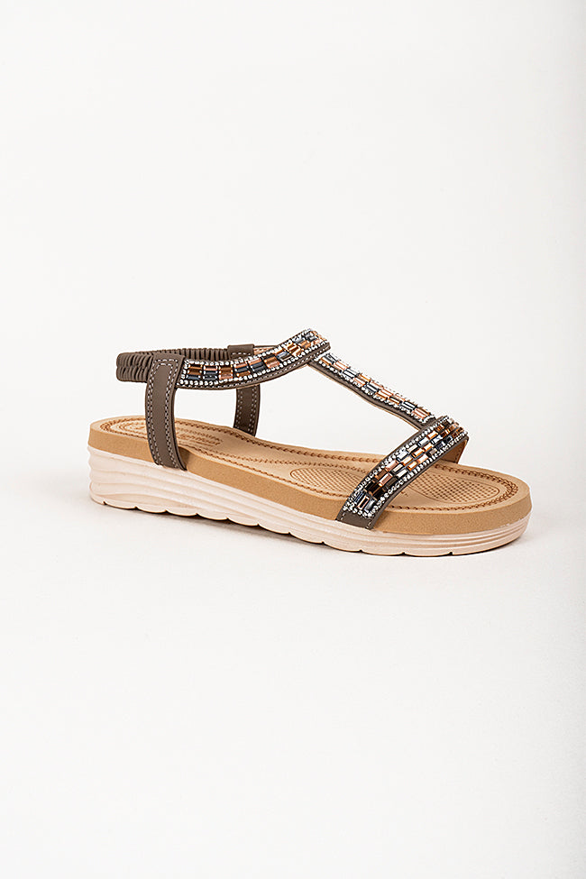 Jemma T Bar Diamanti Taupe Ladies Sandal – Kenyons Footwear